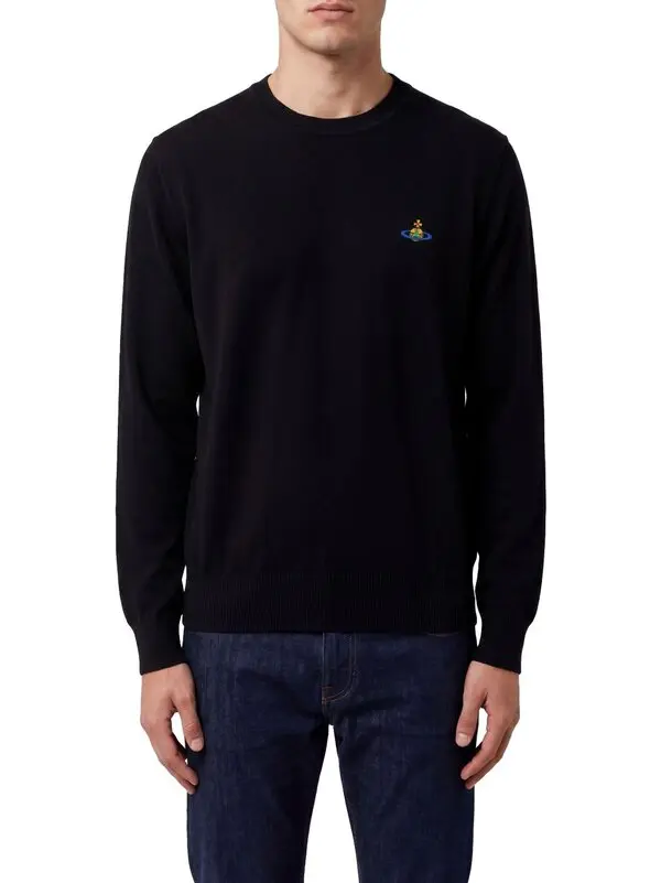 VIVIENNE WESTWOOD Pure Wool Crewneck Jumper With Embroidered Orb Logo - Black
