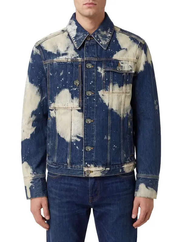 VIVIENNE WESTWOOD Abstract Print Distressed Cotton Denim Jacket - Blue