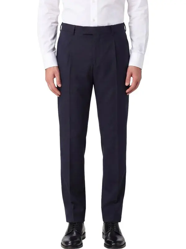 PT TORINO Slim Fit Pure Virgin Wool Tailored Trousers With Flap Pockets - Blue