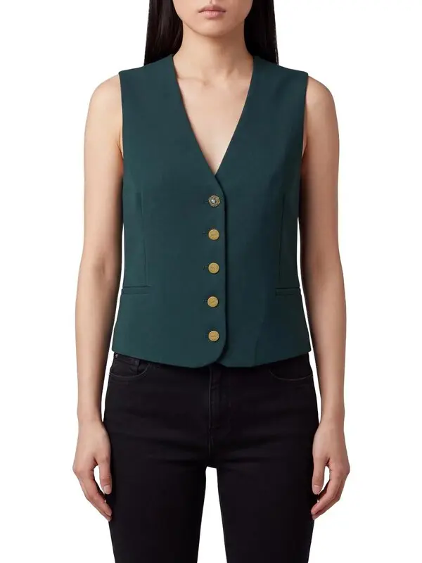 Liu Jo Slim Fit Single-breasted Tailored Vest In Viscose Blend - Green