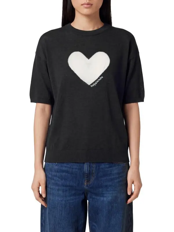 Zadig&Voltaire Heart-print Short-sleeved 100% Cashmere Jumper - Black