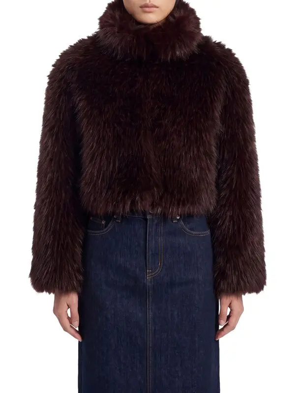 Pinko Cropped High Neck Faux Fur Jacket - Brown