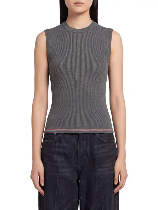 Thom Browne Slim Fit Wool Knit Top With 4-bar Detail - Grey