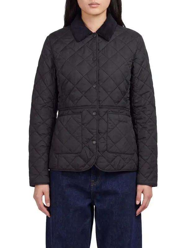 Barbour Slim Fit Quilted Nylon Jacket With Velvet Collar - Black