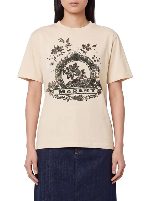 Isabel Marant Étoile Cotton Crewneck Graphic Logo T-shirt - White