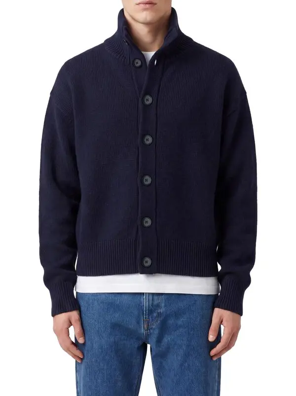 Extreme Cashmere High-neck Button-up Cardigan In 100% Cashmere - Navy