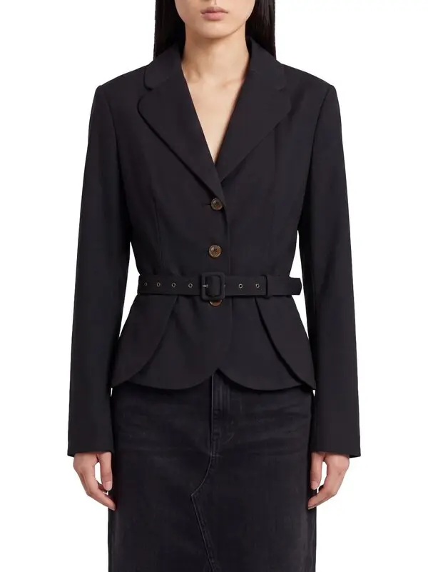 VIVIENNE WESTWOOD Cropped Slim Fit Cotton Blazer With A Waist Belt - Black