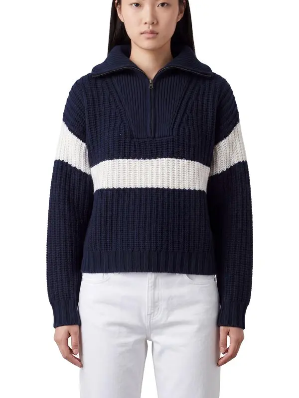 LISA YANG Bicolour Abstract Pattern Cashmere Zip Neck Jumper - Blue