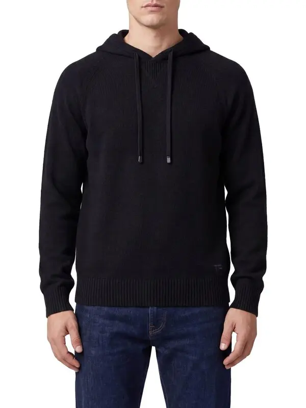 TOM FORD Pure Cashmere Drawstring Hoodie With Ribbed Trims - Black