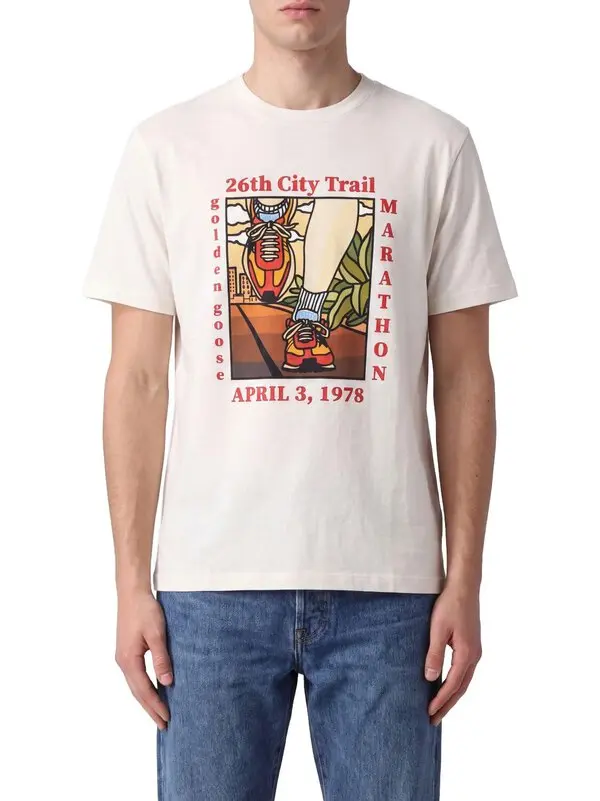 GOLDEN GOOSE Contrasting Graphic Logo Cotton T-shirt - White