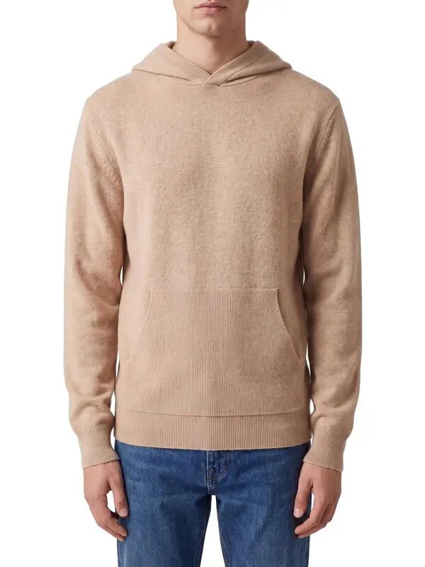 Canali Wool And Cashmere Knit Hoodie With Kangaroo Pocket - Sand