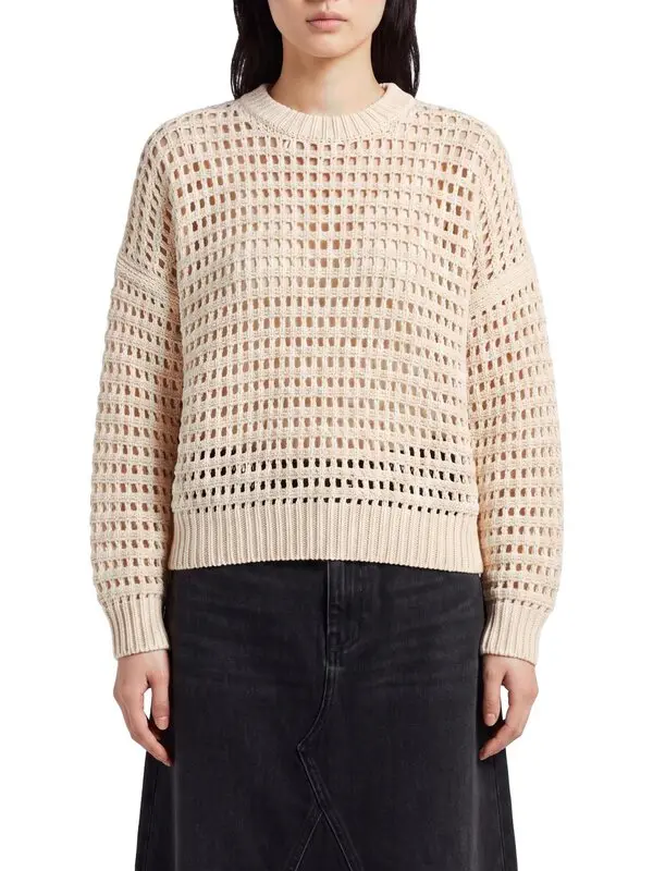 Brunello Cucinelli Openwork Wool And Cashmere Crewneck Jumper - White