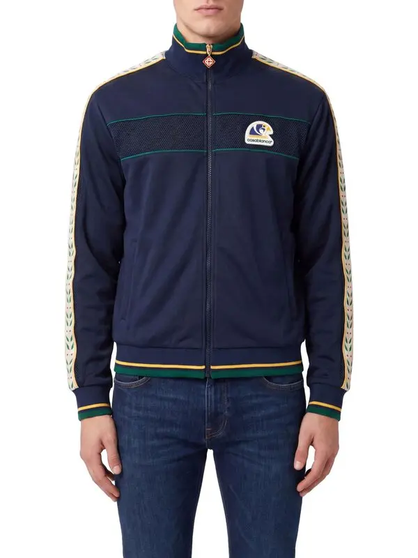 Casablanca Zip-up Cotton-blend Track Jacket With High Neck And Logo - Navy