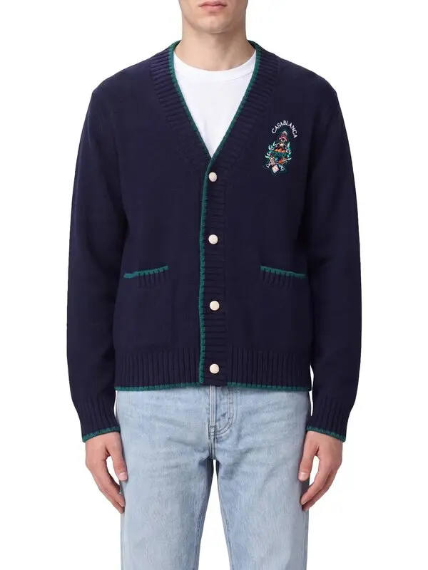 Casablanca Wool And Cashmere Cardigan With Crest And Contrast Trim - Multicolor