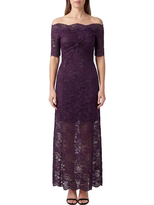 Rabanne Midi Sheath Dress In Calfskin Leather With Straight Neckline - Violet