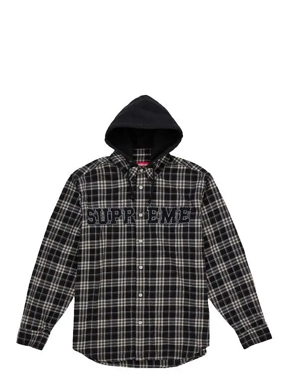 Supreme Applique Hooded Flannel Shirt - Black