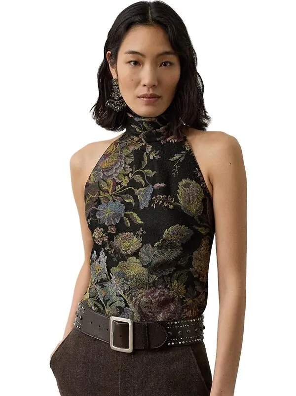 Ralph Lauren Chilton Floral Jacquard Halter Top - Brown Multi
