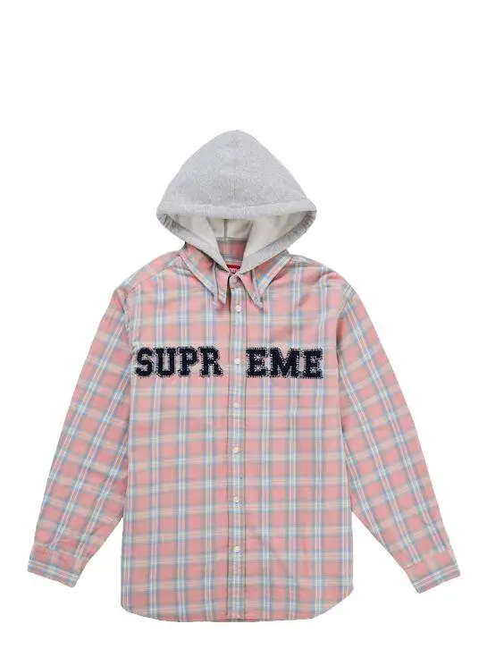 Supreme Applique Hooded Flannel Shirt - Pink