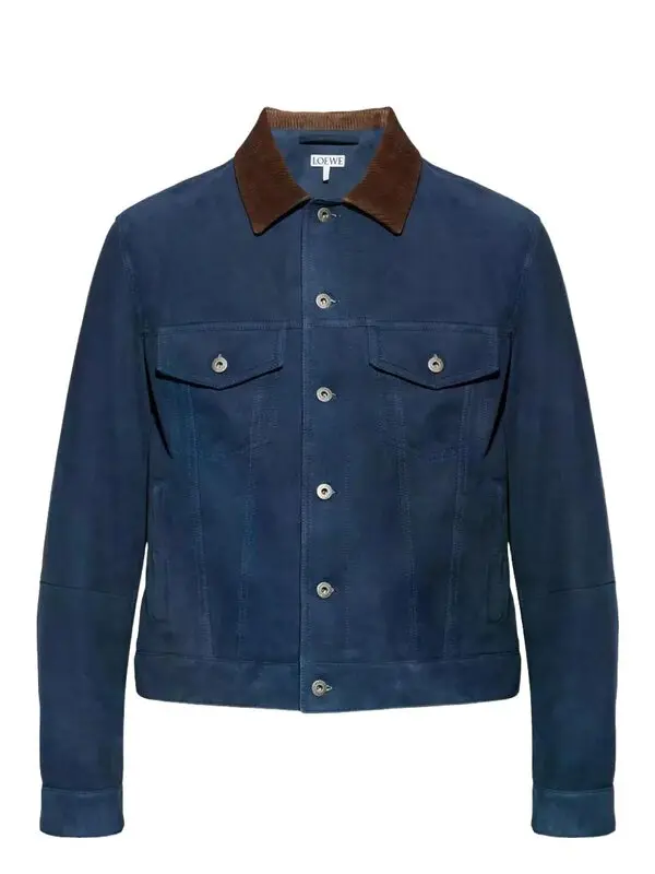 Loewe Corduroy-collar Suede Jacket - Blue