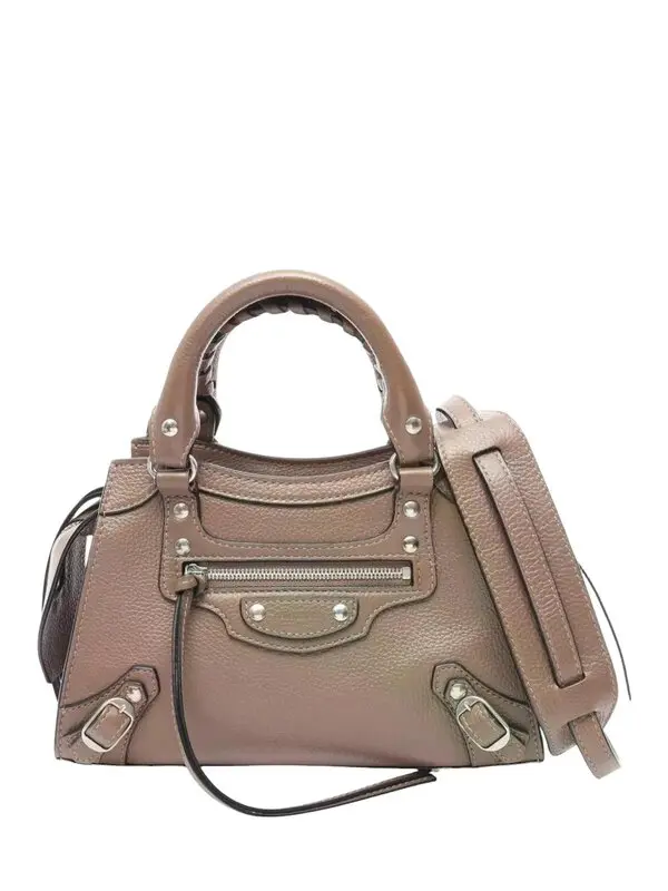 Balenciaga 2015-2026 Mini Grained Calfskin Motocross Neo Classic City Satchel - Brown