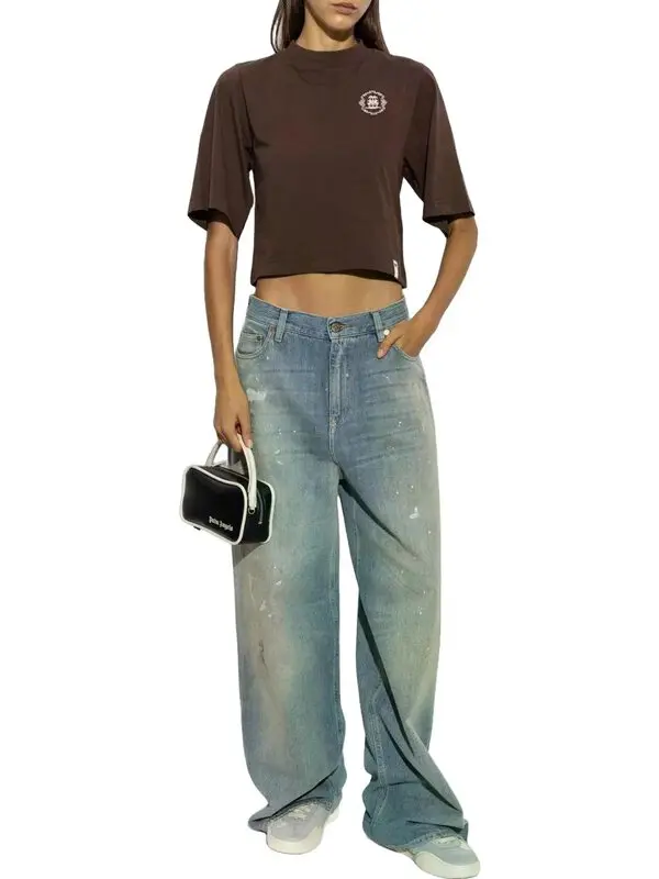 Palm Angels Oversized Cropped T-shirt - Brown