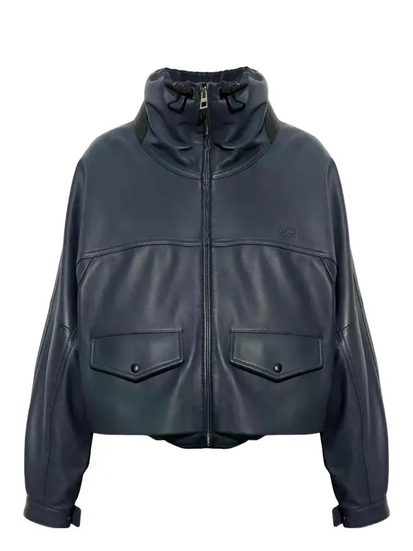 Loewe Stand-up-collar Leather Jacket - Blue