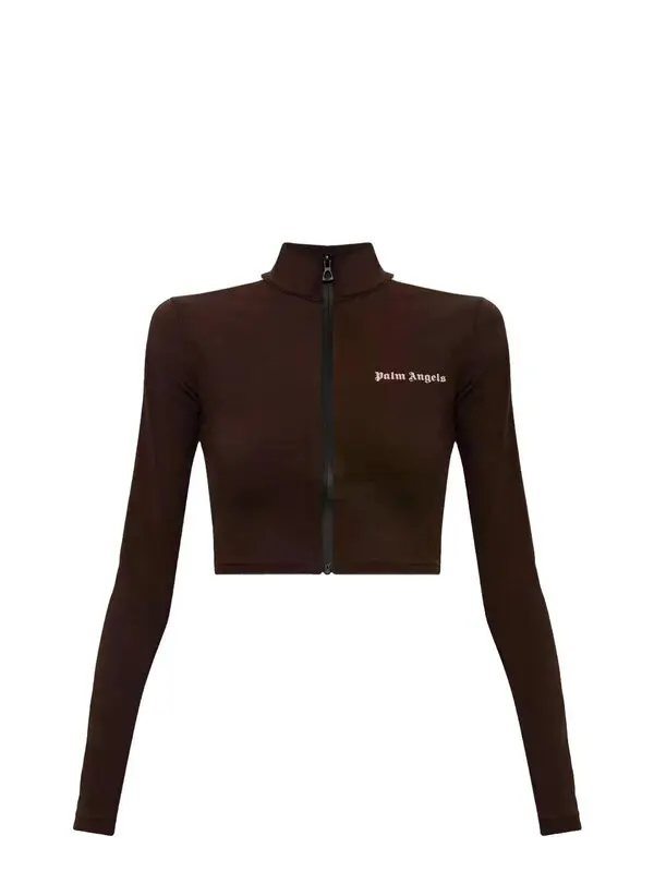 Palm Angels Logo-print Zip-up Cropped Sweatshirt - Brown
