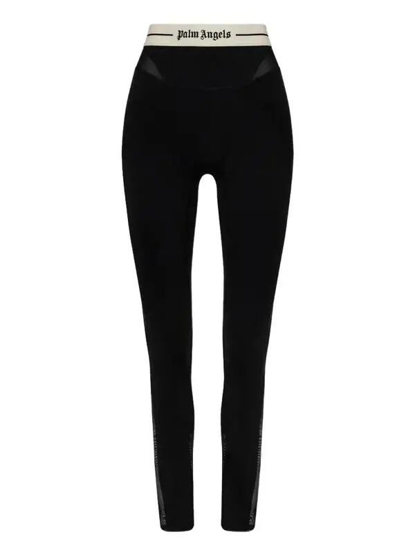 Palm Angels Logo-waistband Mesh-panel Leggings - Black
