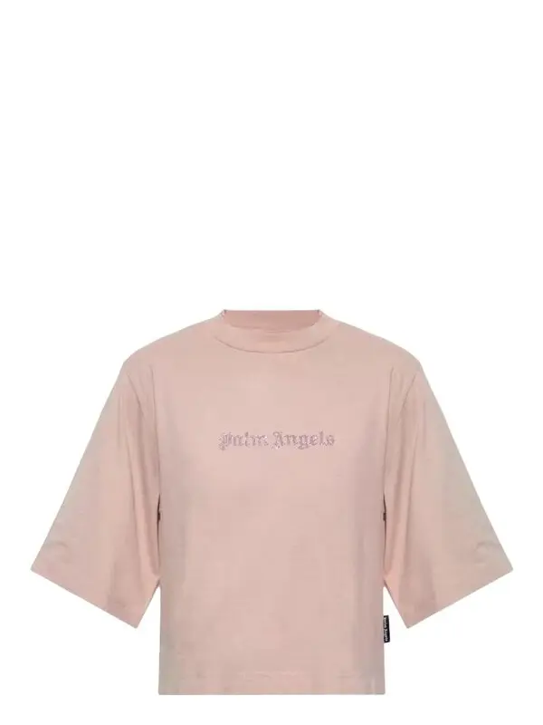 Palm Angels Rhinestone-logo Cropped T-shirt - Pink