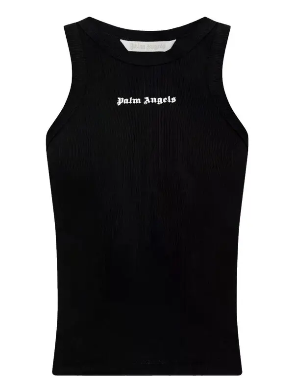 Palm Angels Logo Print Ribbed Racerback Top - Black