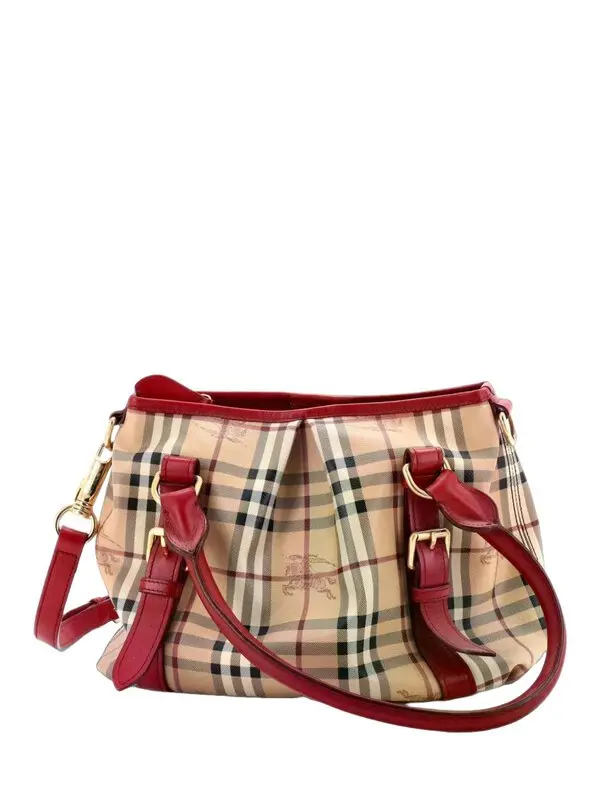 Burberry Northfield Convertible Tote Haymarket Coated Canvas Small Satchel - Red
