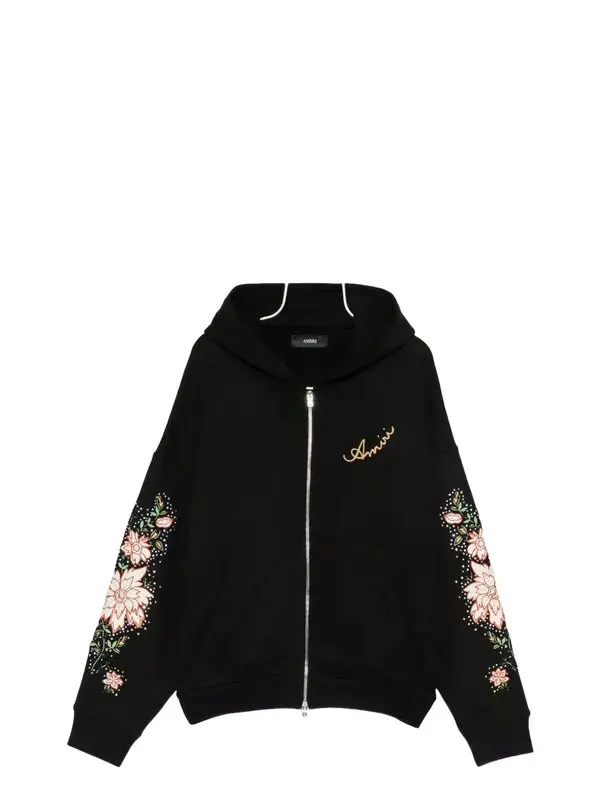 Amiri Floral-embroidered Zip Hoodie - Black