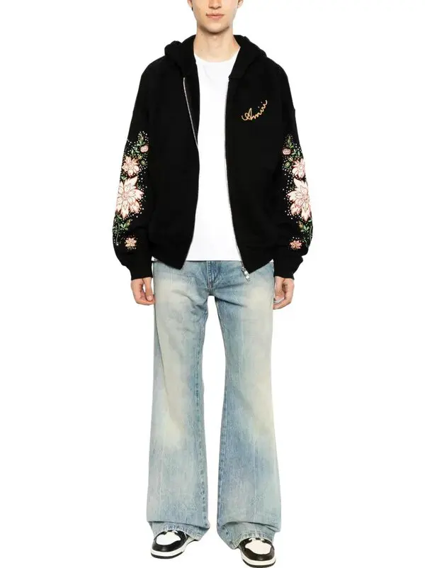 Amiri Floral Embroidered Zip Hoodie - Black