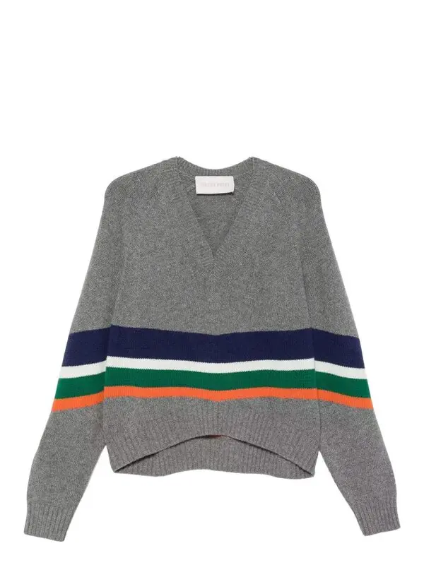 CIRCUS HOTEL V-neck Striped Sweater - Grey
