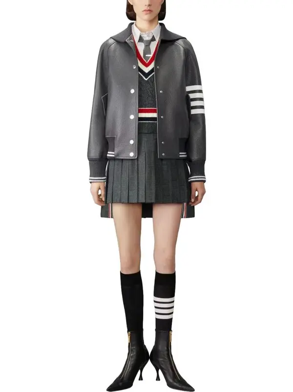 Thom Browne Leather 4-bar Oversized Blouson Jacket - Grey