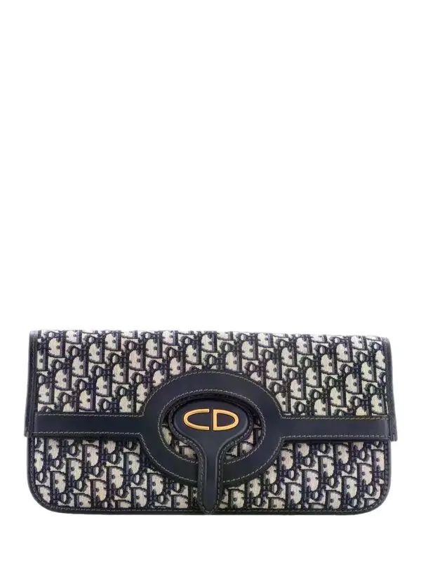 Dior Fold Over Oblique Canvas Clutch Bag - Blue