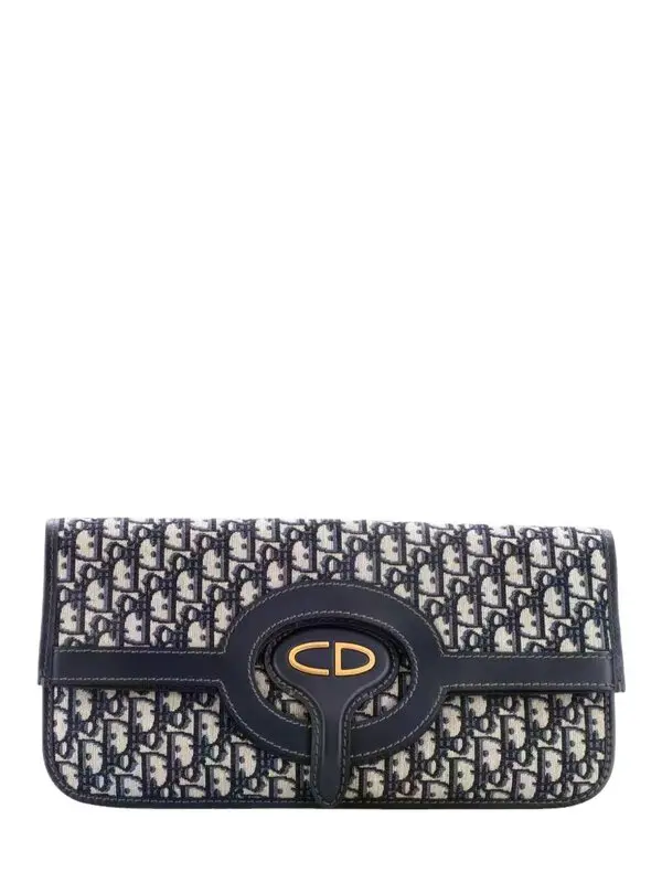 Dior Fold Over Oblique Canvas Clutch Bag - Blue