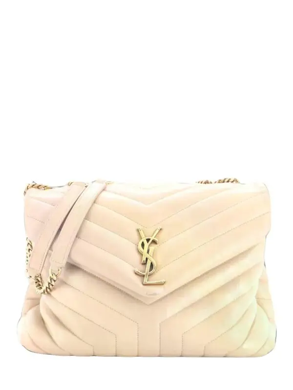 Saint Laurent Loulou Matelassé Chevron Leather Medium Shoulder Bag - Neutrals