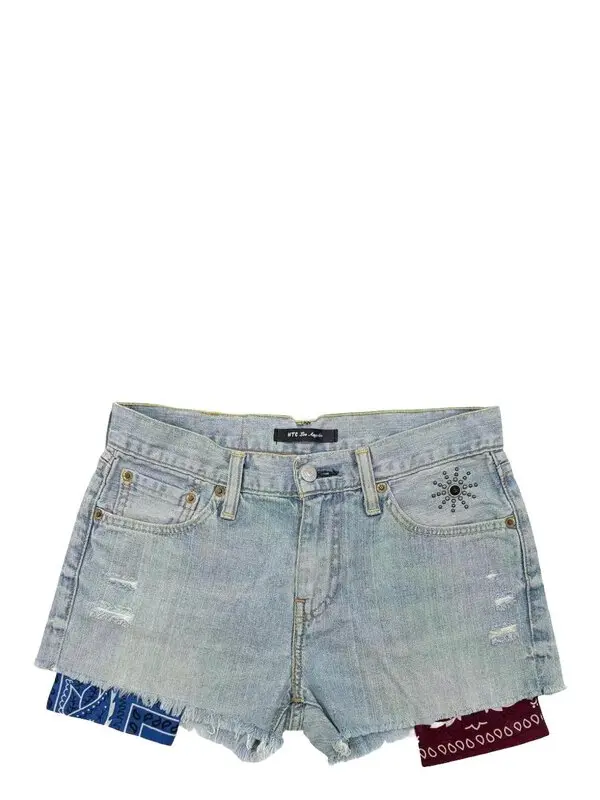 HTC LOS ANGELES Vintage Custom Bandana-insert Denim Shorts - Blue