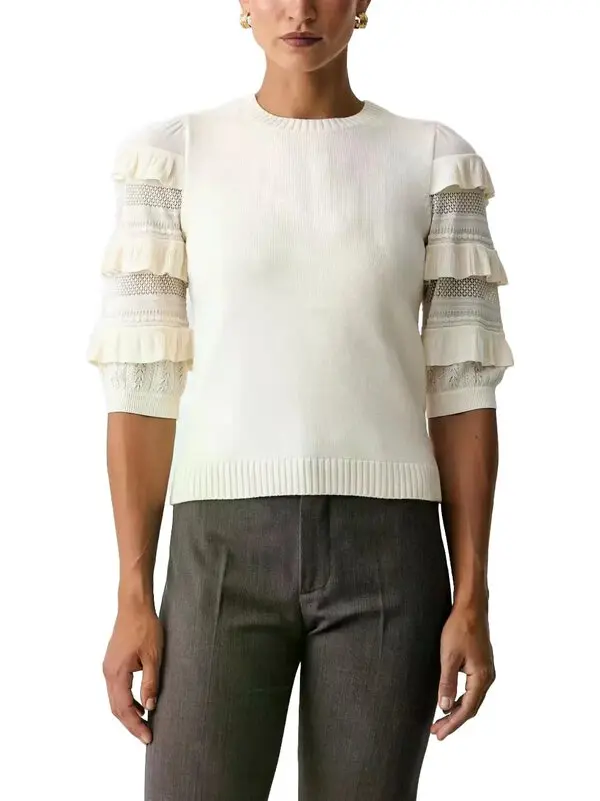 TWINSET Mesh-stitch Jumper With Ruffles - White