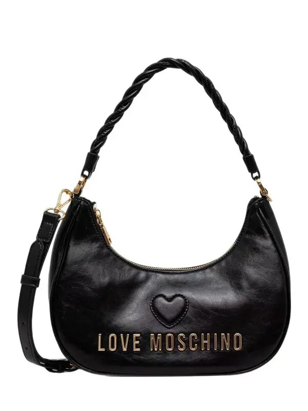 Moschino Heart-patch Logo-lettering Shoulder Bag - Black