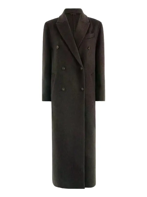 Brunello Cucinelli Hand-crafted Coat In Cashmere Double Beaver Cloth With Monili - Brown