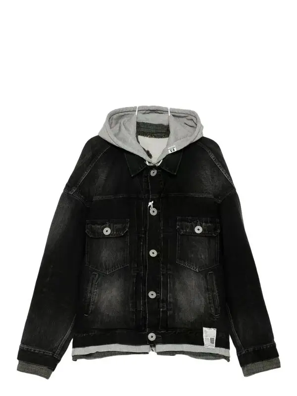 Mihara Yasuhiro Triple Layered Denim Jacket With Hoodie Detail - Black