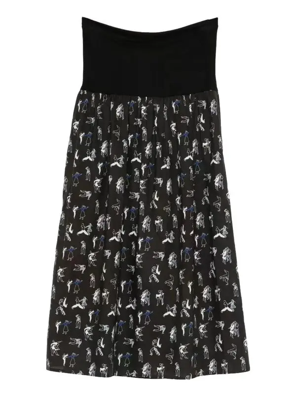 AGNES B. Dancing Graphic Print Pleated Skirt - Black