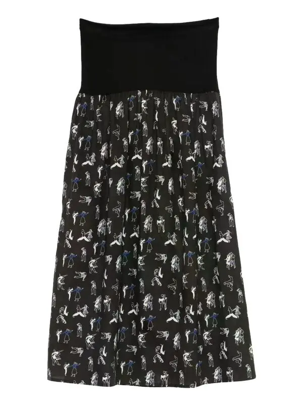 AGNES B. Dancing Graphic Print Pleated Skirt - Black