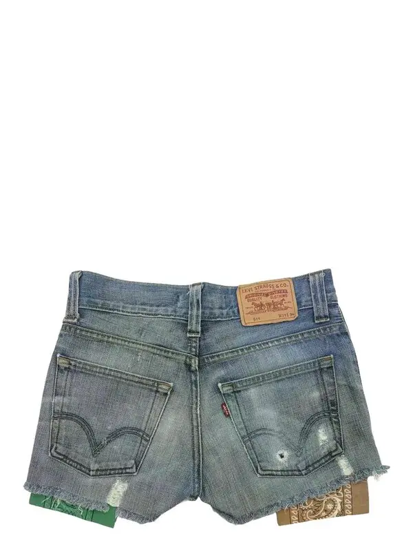 HTC LOS ANGELES Distressed Denim Mini Shorts With Bandana Inserts - Blue