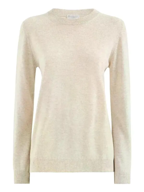 Brunello Cucinelli Cashmere Sweater With Monili - Neutrals