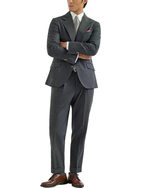 Brunello Cucinelli Virgin Wool Flannel Trousers With Pleat - Grey