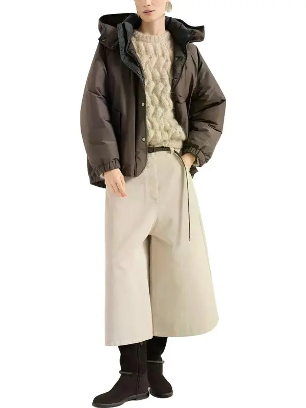 Brunello Cucinelli Techno Cotton Taffeta Outerwear Jacket With Detachable Knit Hood - Brown