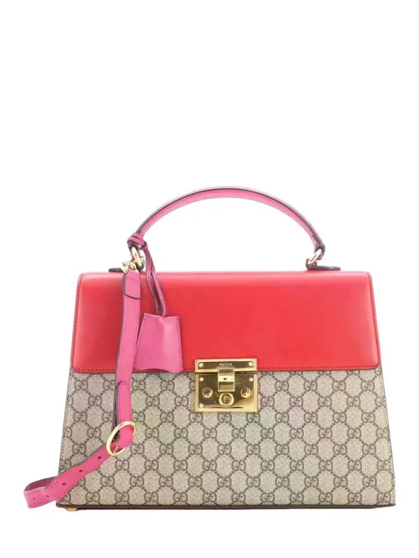 Gucci Padlock Top Handle Bag Gg Coated Canvas And Leather Medium Satchel - Brown